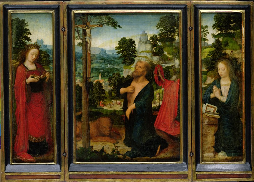 Triptychon mit St. Hieronymus, St. Katharina und Maria Magdalena